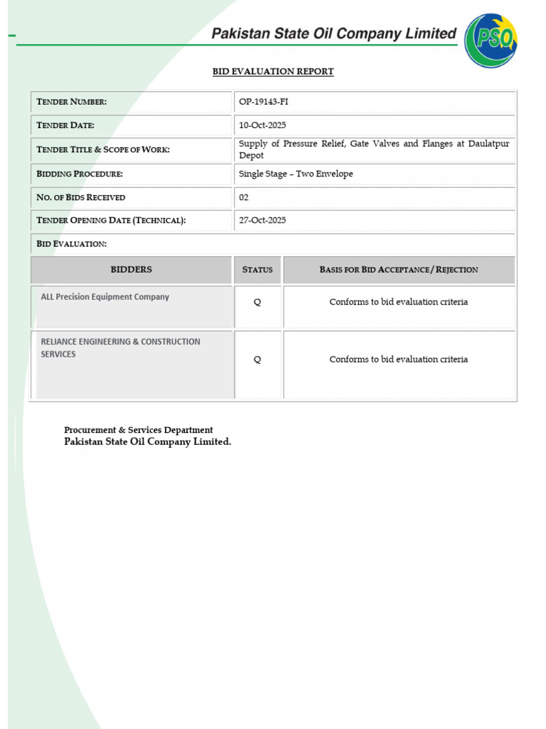 Bid Evaluation Report | PDF