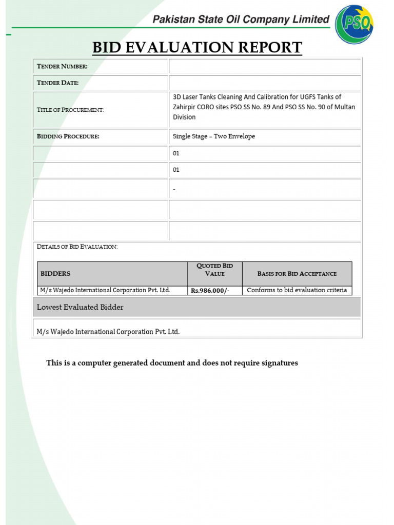 Bid Evaluation Report Rf-18968-Ja (3) | PDF