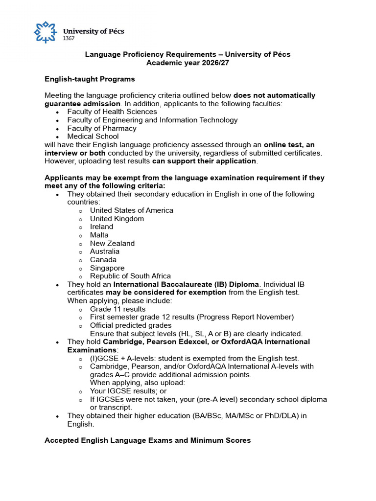 Language Proficiency for University Admission | PDF | University And ...