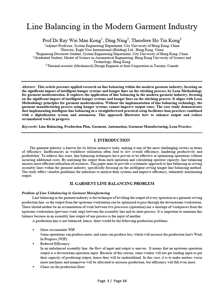 Line Balancing 1 | PDF | Sewing | Lean Manufacturing