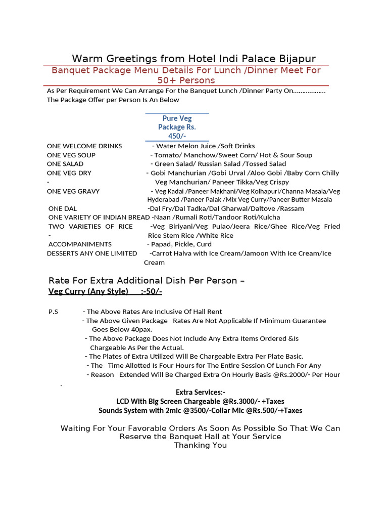 Quatation Corporate Party Hall | PDF