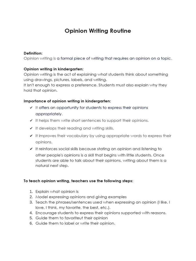 Opinion Writing Routine | PDF
