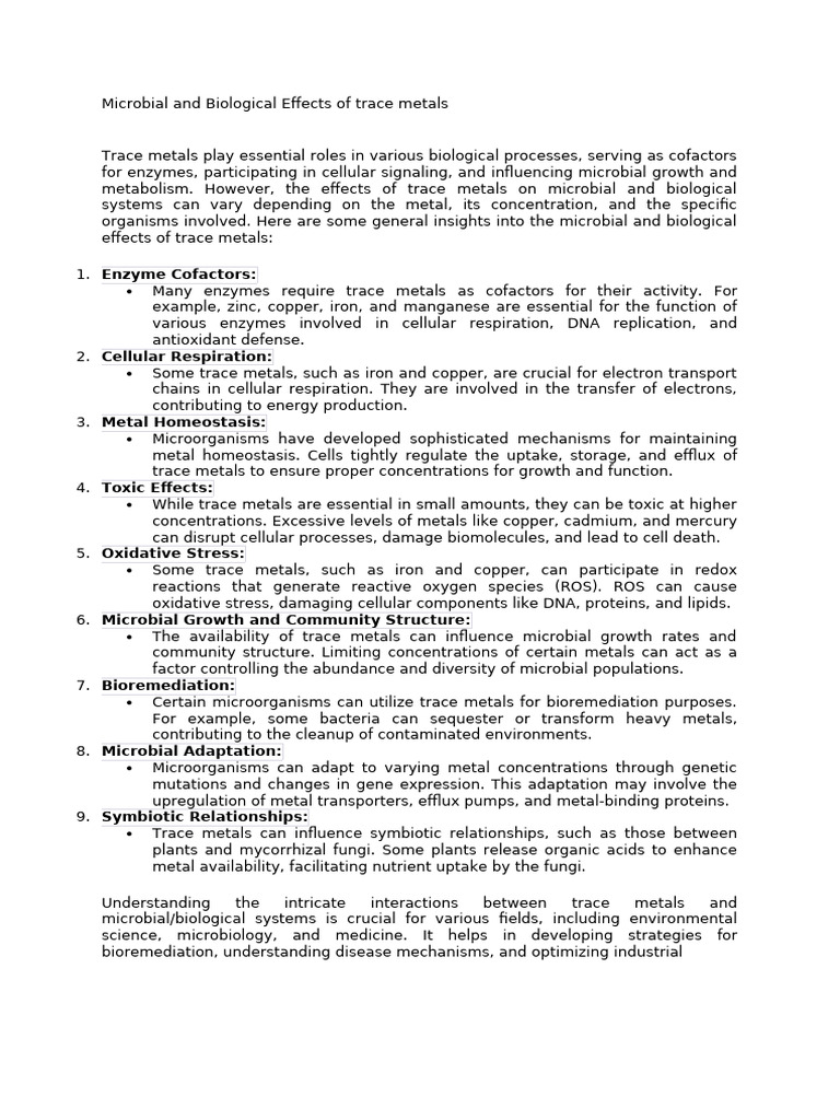 Microbial and Biological Effects of Trace Metals | PDF | Microorganism ...
