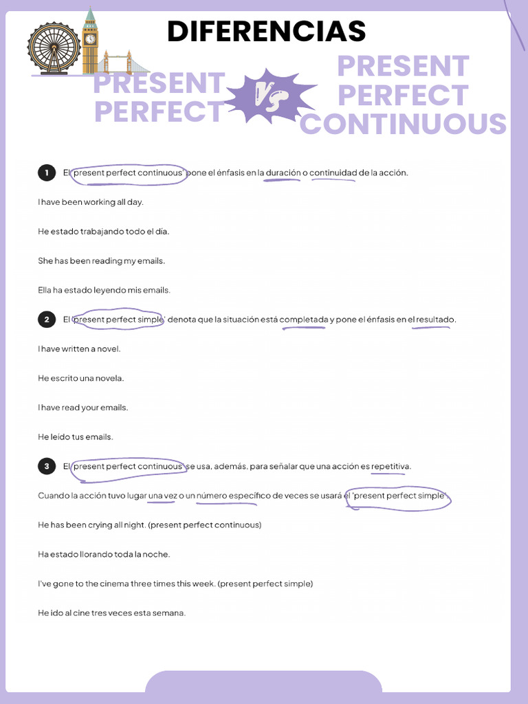 Diferencias Present Perfect y Present Perfect Continuous | PDF