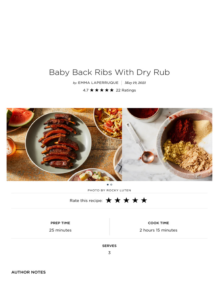Baby Back Ribs With Dry Rub Recipe | PDF | Grilling | Barbecue