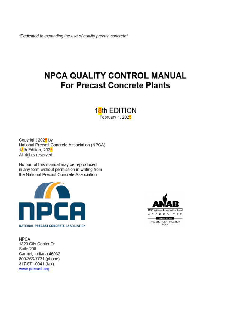 NPCA Precast Concrete Quality Manual | PDF | Concrete | Building ...