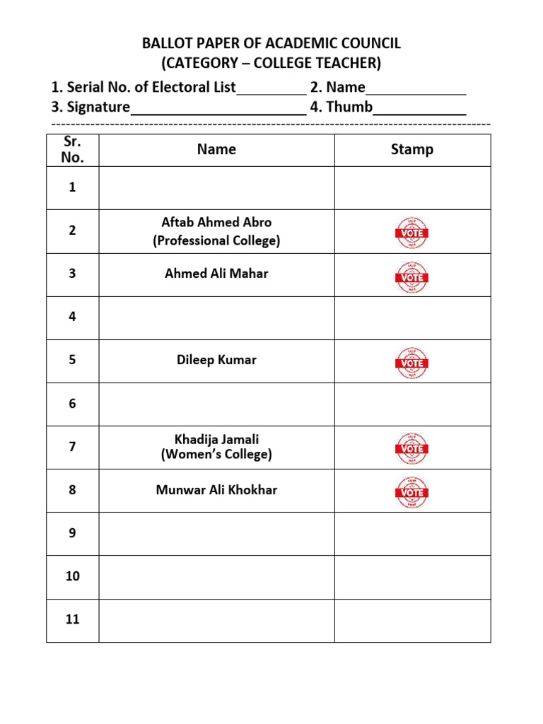 Sample Ballot Paper For Academic Council | PDF