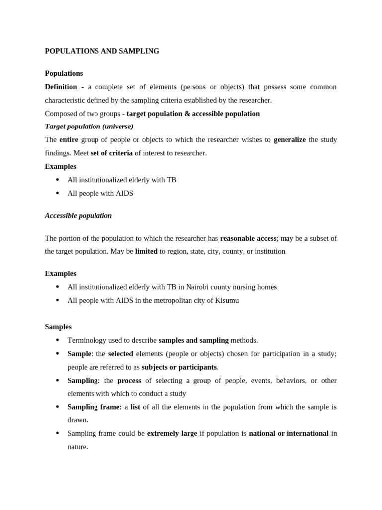 Populations and Sampling | PDF | Sampling (Statistics) | Methodology