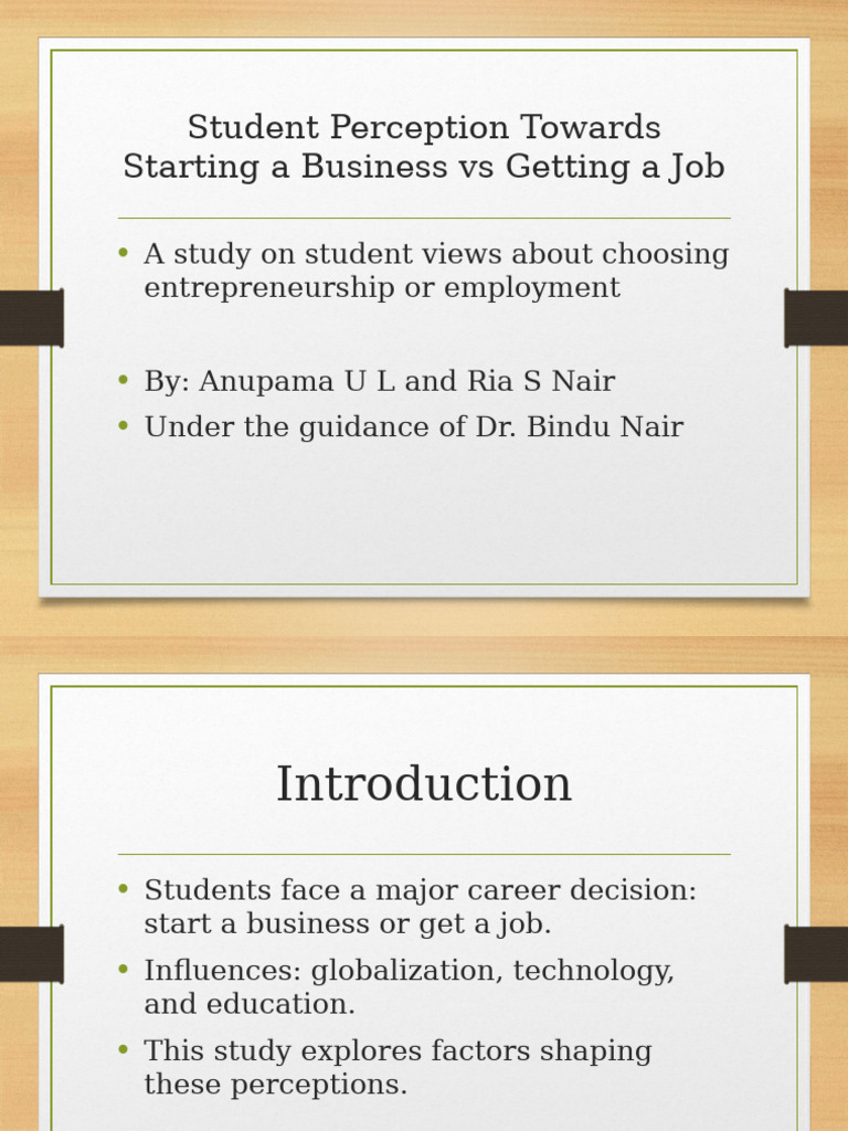 Student Perception Presentation | PDF | Entrepreneurship | Risk