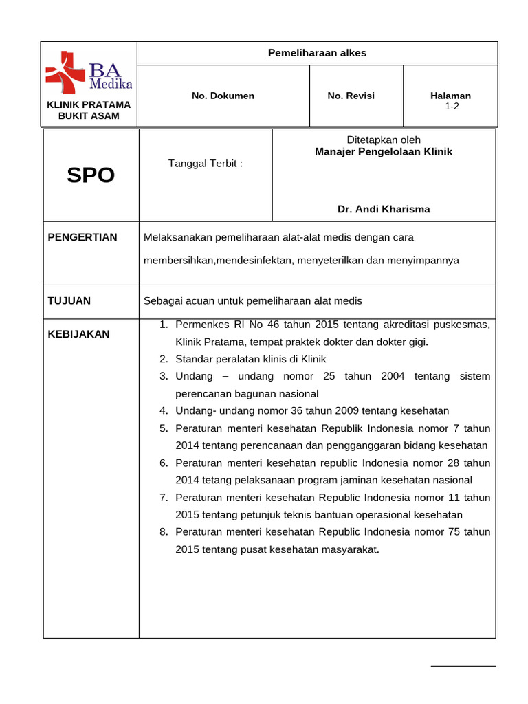 Sop Perawatan Saran Alkes | PDF