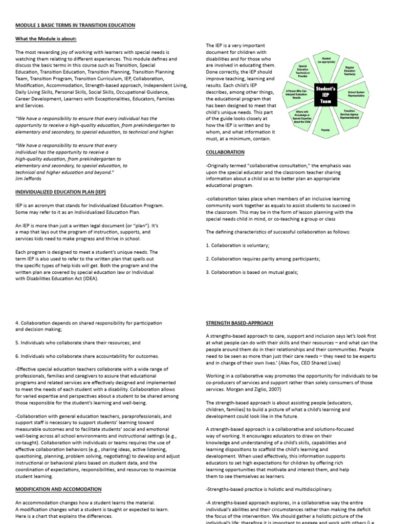 Sned Notes Transition Education | PDF | Individualized Education ...