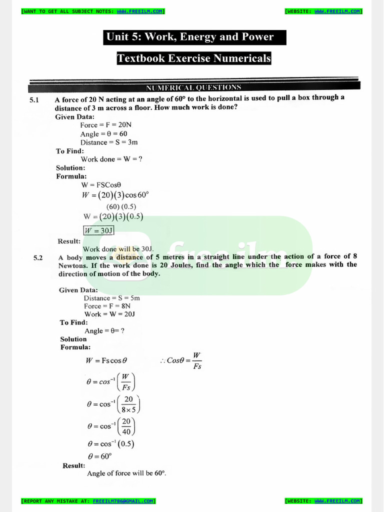 9th Phy New Ch5 Numericals | PDF