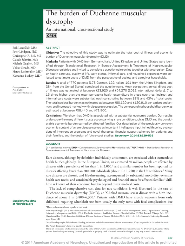 Economic Burden of Duchenne Muscular Dystrophy | PDF | Muscular ...