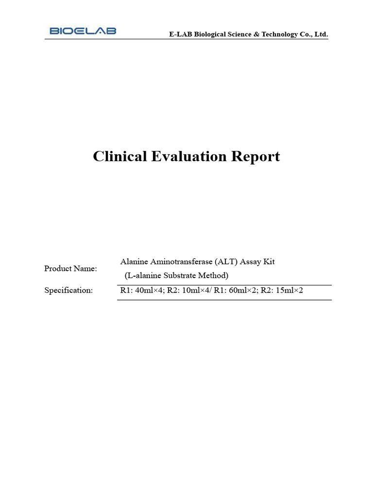 ALT Assay Kit Clinical Evaluation Report | PDF | Regression Analysis ...