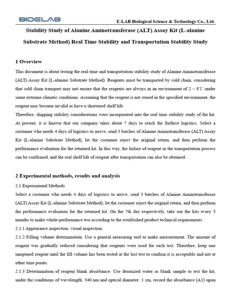 ALT Assay Kit Stability Study Report | PDF | Alanine | Accuracy And ...