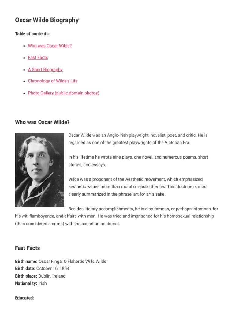 Biography of Oscar Wilde | PDF | Oscar Wilde