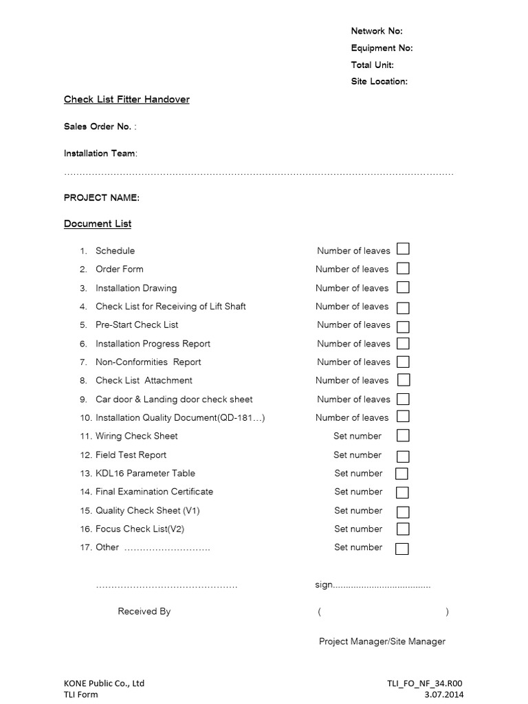 00 - Check List Fitter Handover | PDF
