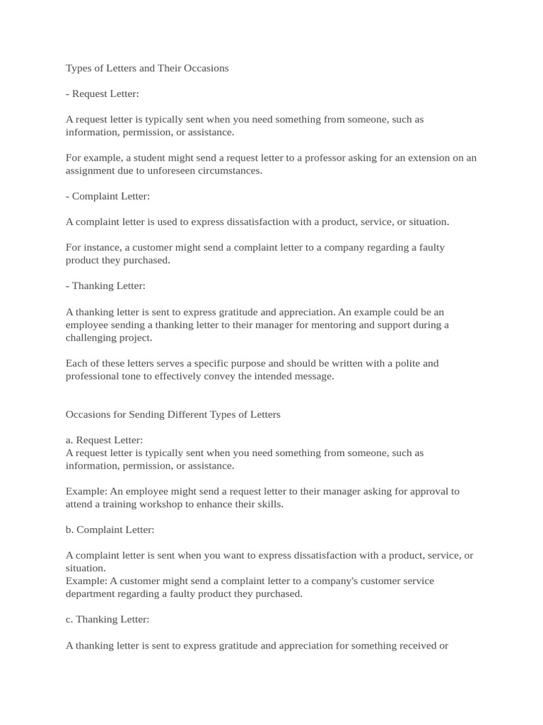 Types of Letters and Their Occasions | PDF