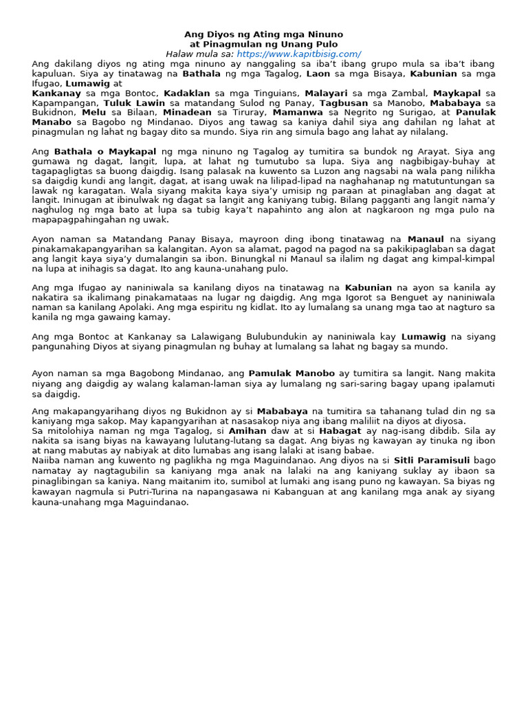 Q3W1 Filipino Ang Diyos NG Ating Mga Ninuno | PDF