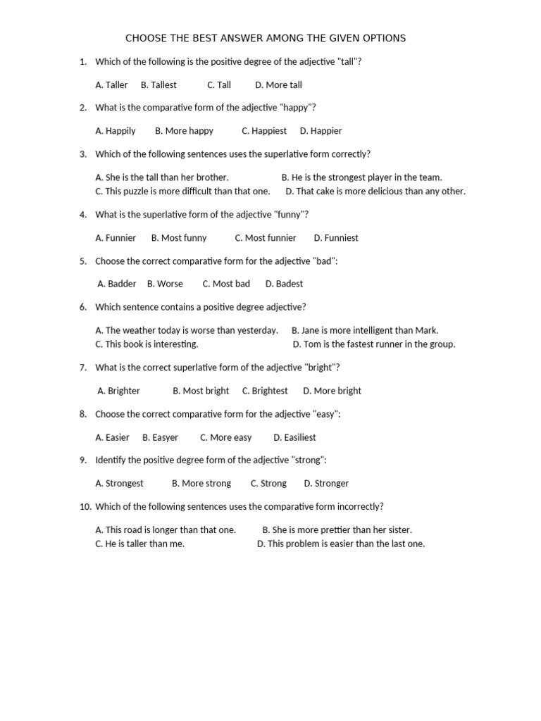 Choose the Best Answer Among the Given Options | PDF
