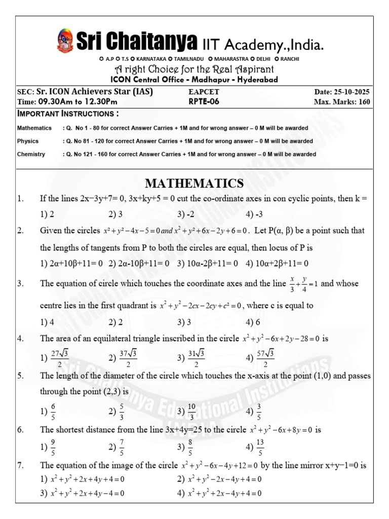 25-10-2025 Sr. Icon Achievers Star (Ias) Eapcet Rpte-06_q.paper | PDF ...