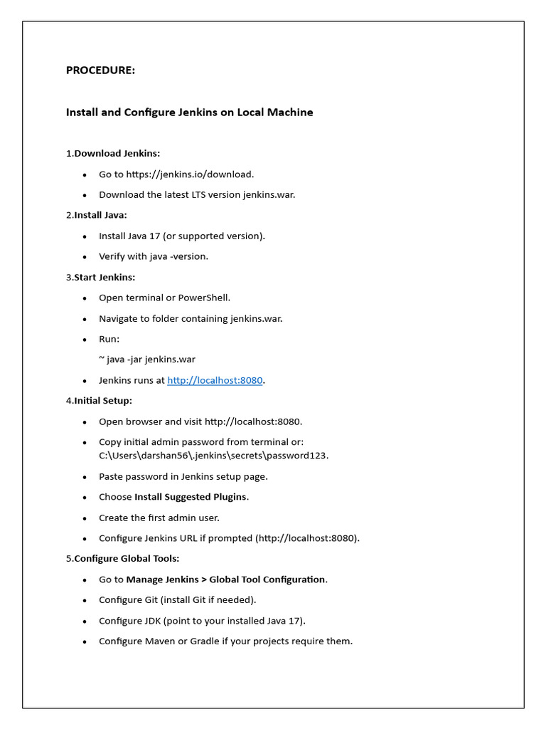 Install Jenkins on Local Machine Guide | PDF