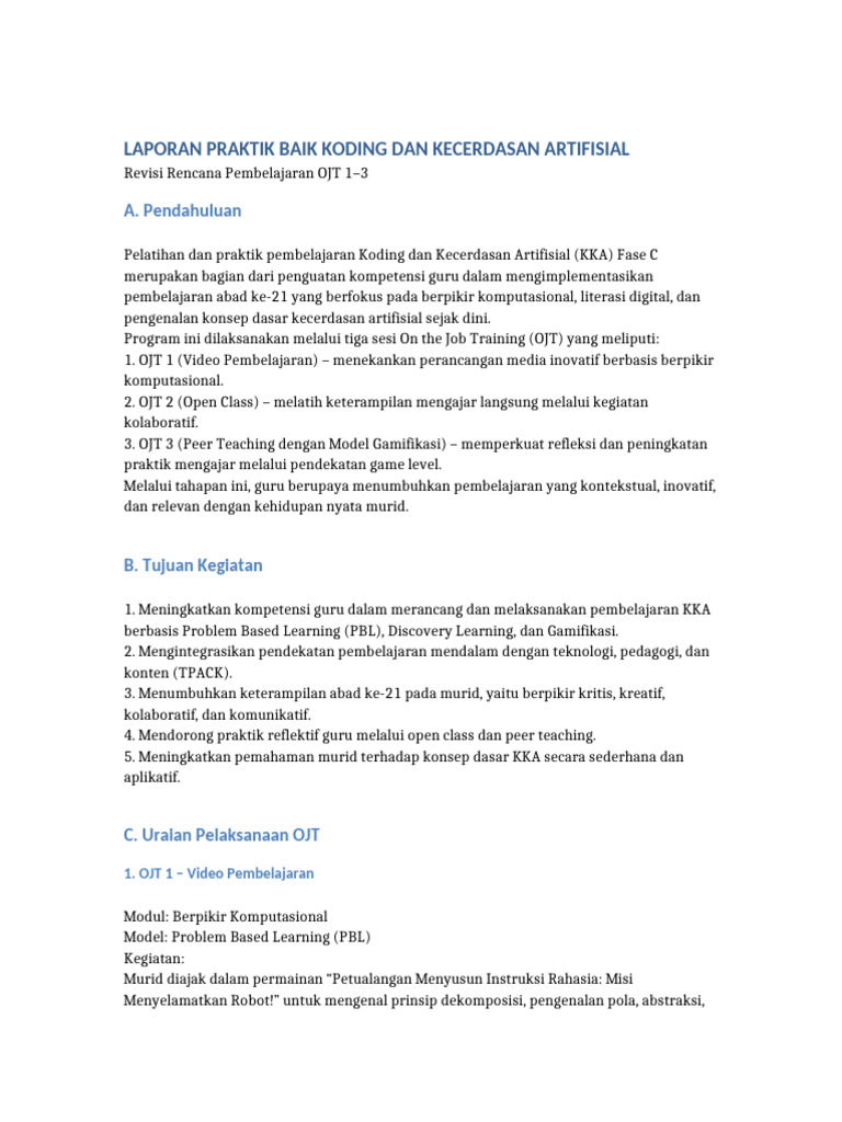 Laporan Pratik Baik Koding Dan KA Revisi OJT1-3 | PDF