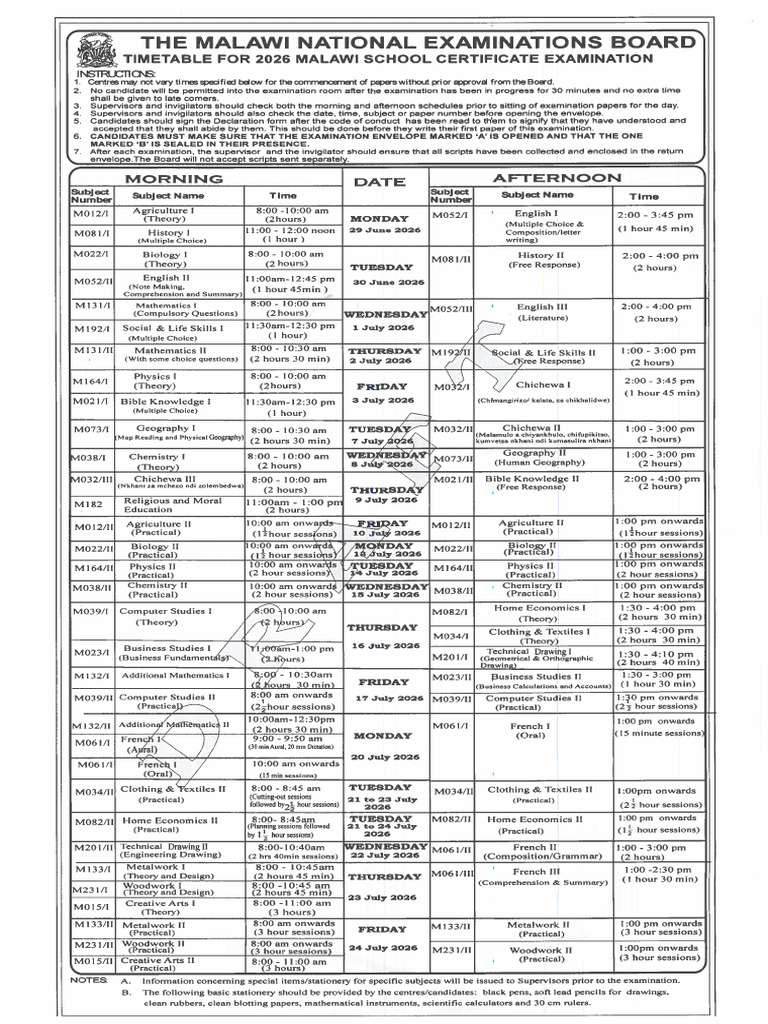 2026 MSCE Draft Timetable | PDF
