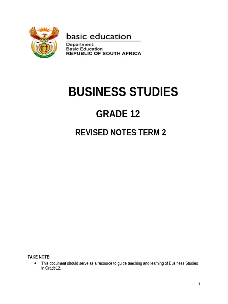 2024 Term 2 Dbe Gr 12 Revised Notes | PDF | Quality (Business ...
