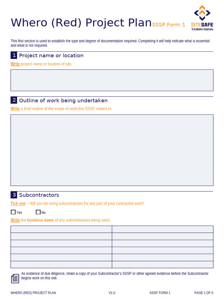 SSSP Form 1 Red Project Plan | PDF | Demolition | Occupational Safety ...