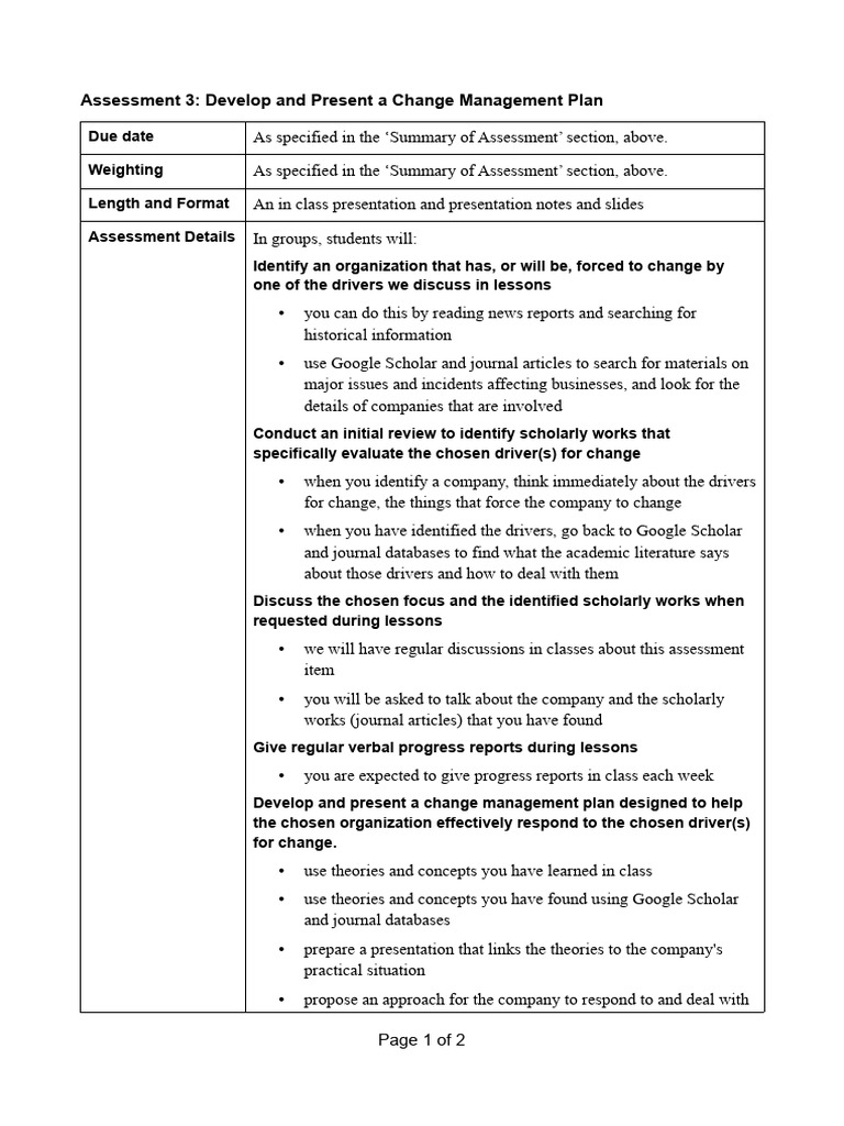 MB211 Change Management Assessment 3 Guidelines 003 | PDF | Cognition