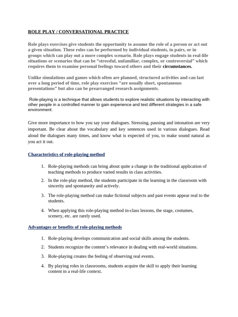 4 - Role Play Conversational Practice | PDF | Learning | Simulation