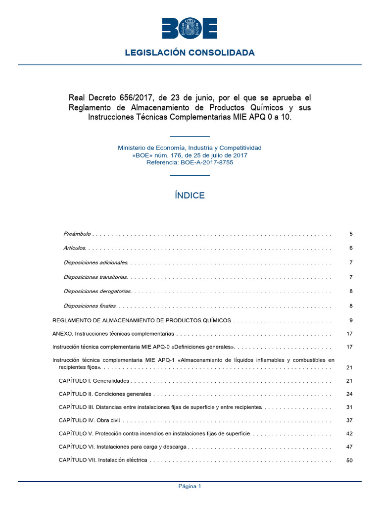 R.D. 656-2017 Reglamento Almacenamiento Productos Quimicos ITC APQ | PDF | Comisión Europea ...