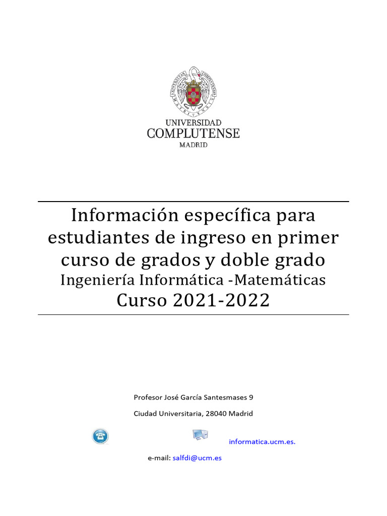 2021 22 Diptico Primer Curso | PDF | Ingeniería Informática | Informática
