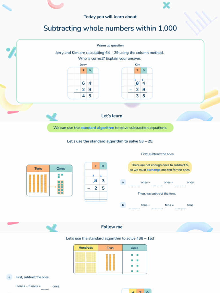 Subtracting Whole Numbers Within 1,000 | PDF
