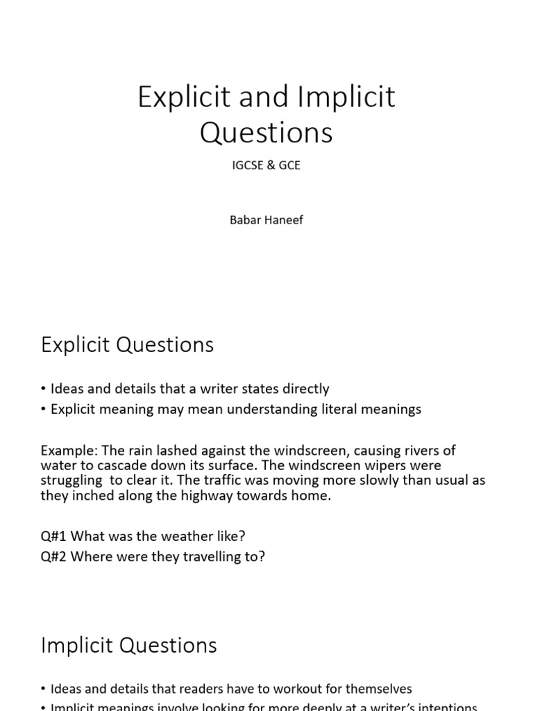 Understanding Explicit and Implicit Questions | PDF | Cognition