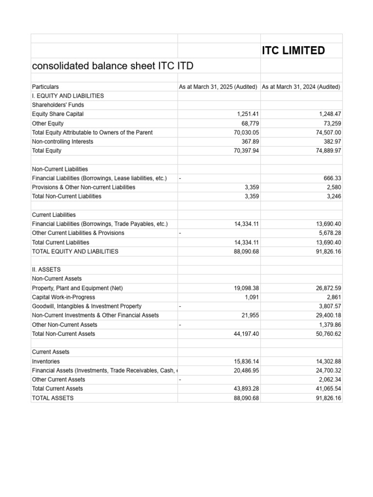 Provide Consolidated Balance Sheet of ITC The Fin... - Google Sheets | PDF | Equity (Finance ...