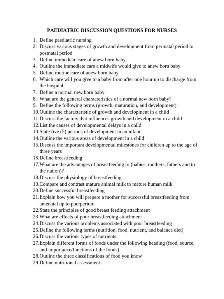 Paediatric Discussion Questions For Nurses-1-1 | PDF | Breastfeeding ...