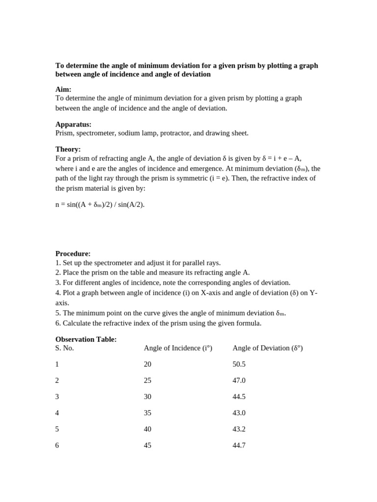 Minimum Deviation Angle in Prisms | PDF | Electromagnetic Radiation ...