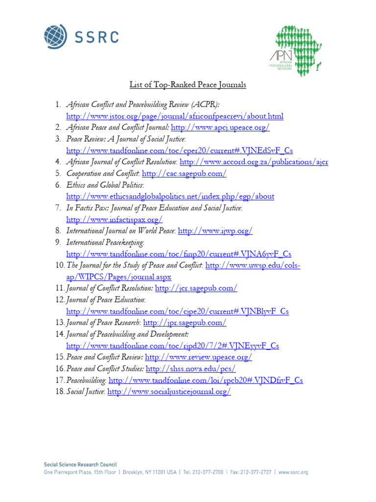 Top Peace Journals List 2023 | PDF