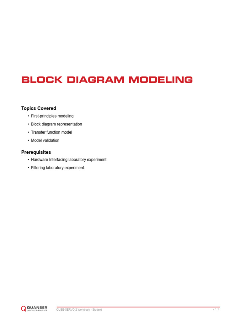 QUBE-Servo 2 Block Diagram Modeling Guide | PDF | Electric Motor ...
