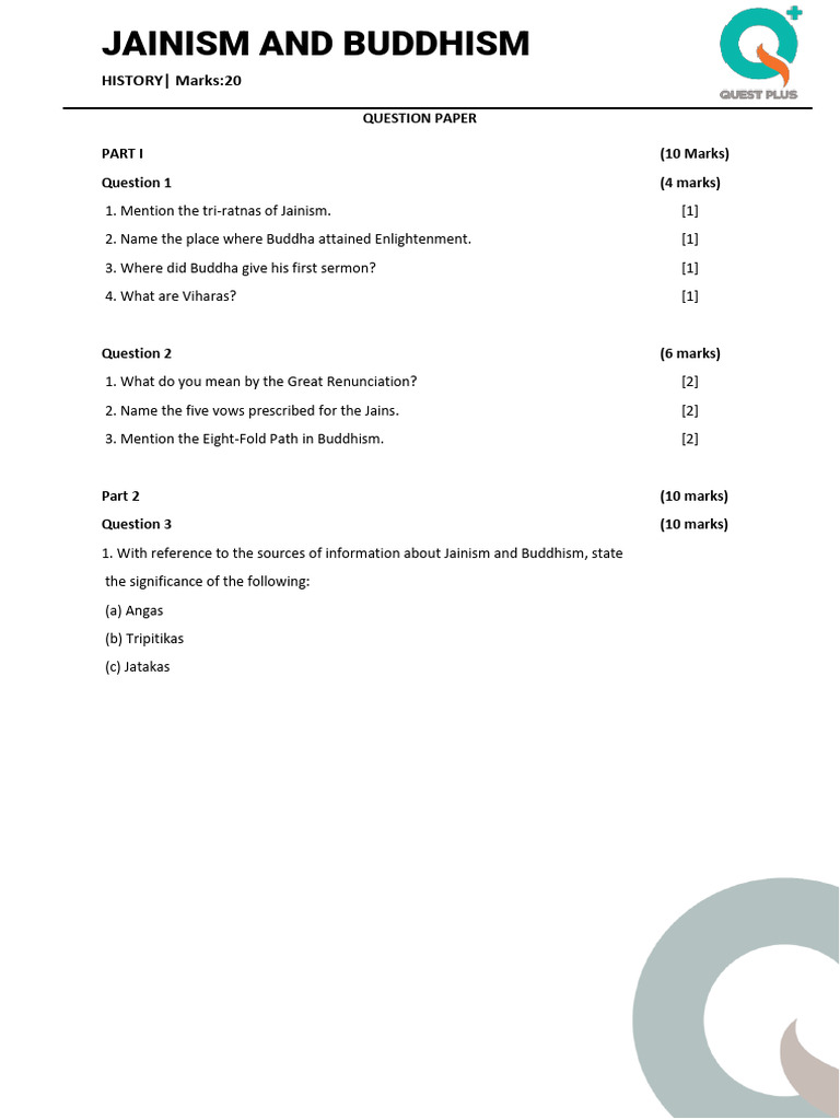 Question Paper Jainism and Buddhism | PDF
