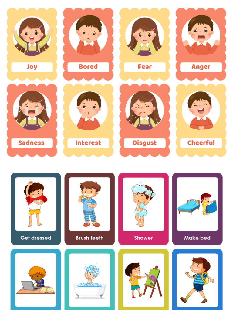Colorful Illustrative Kids Feeling and Emotions Flashcards | PDF