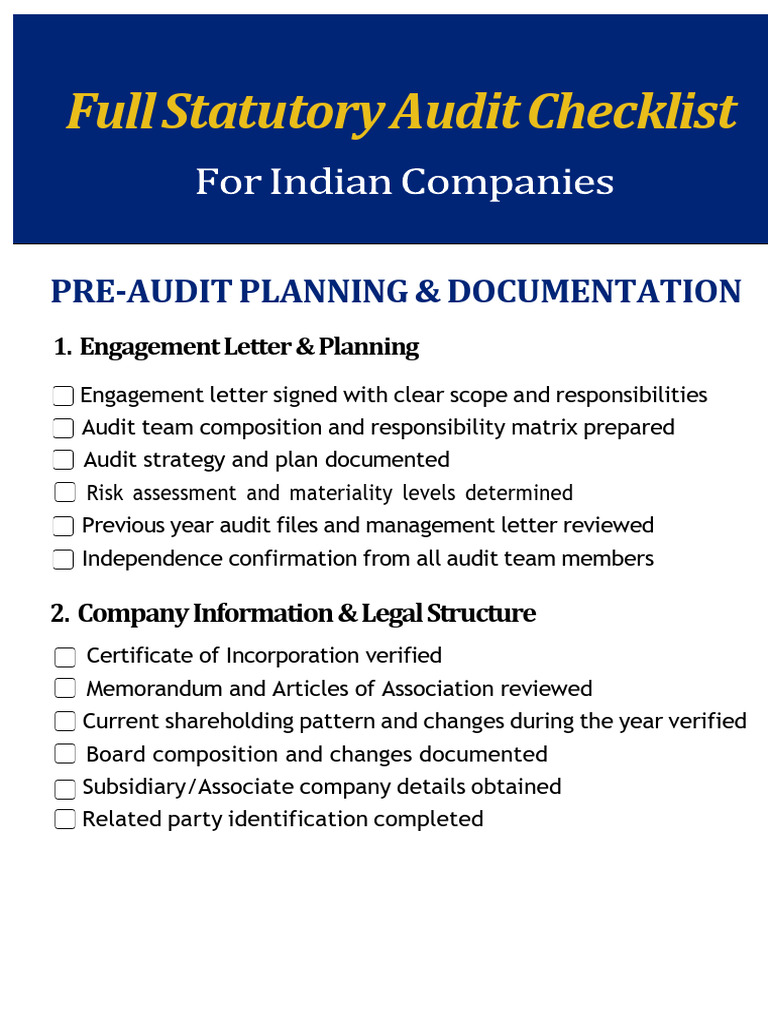 Comprehensive Statutory Audit Checklist | PDF | Income Statement | Audit