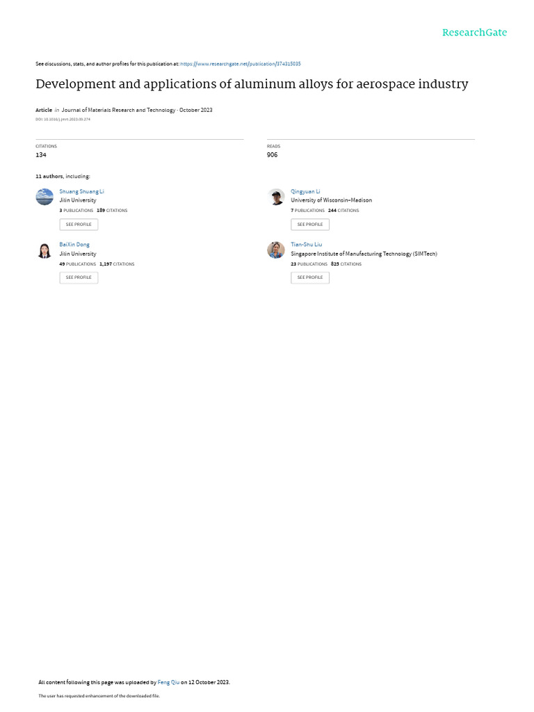 Development and Applications of Aluminum Alloys for Aerospace Industry ...