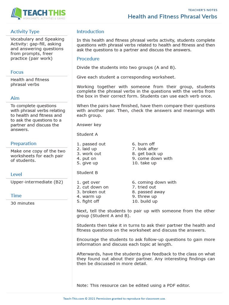 Health and Fitness Phrasal Verbs | PDF | Chess Theory | Chess