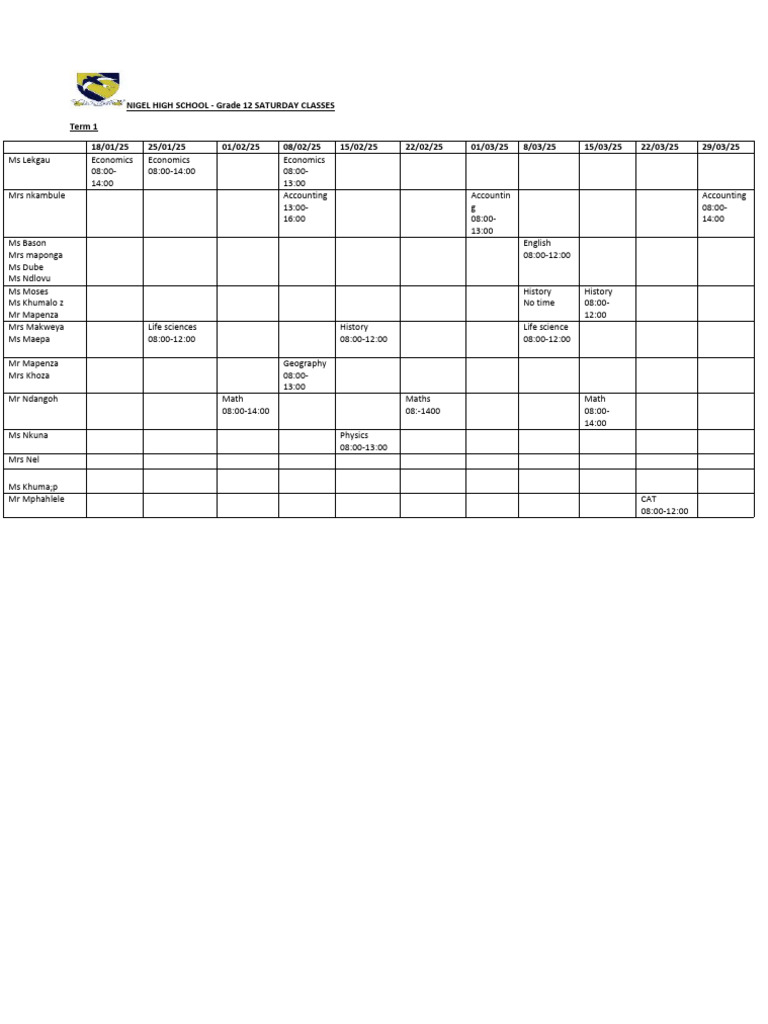 Grade 12 Time Table | PDF | Science