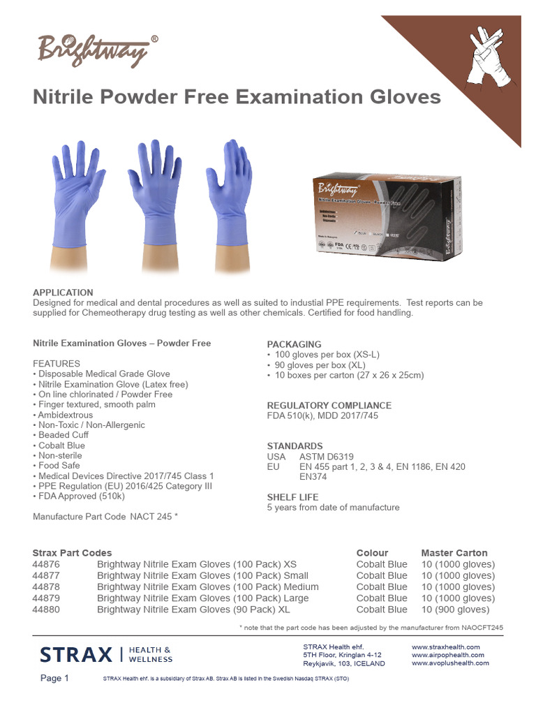 Nitrile Powder Free Exam Gloves Specs | PDF | Medical Device