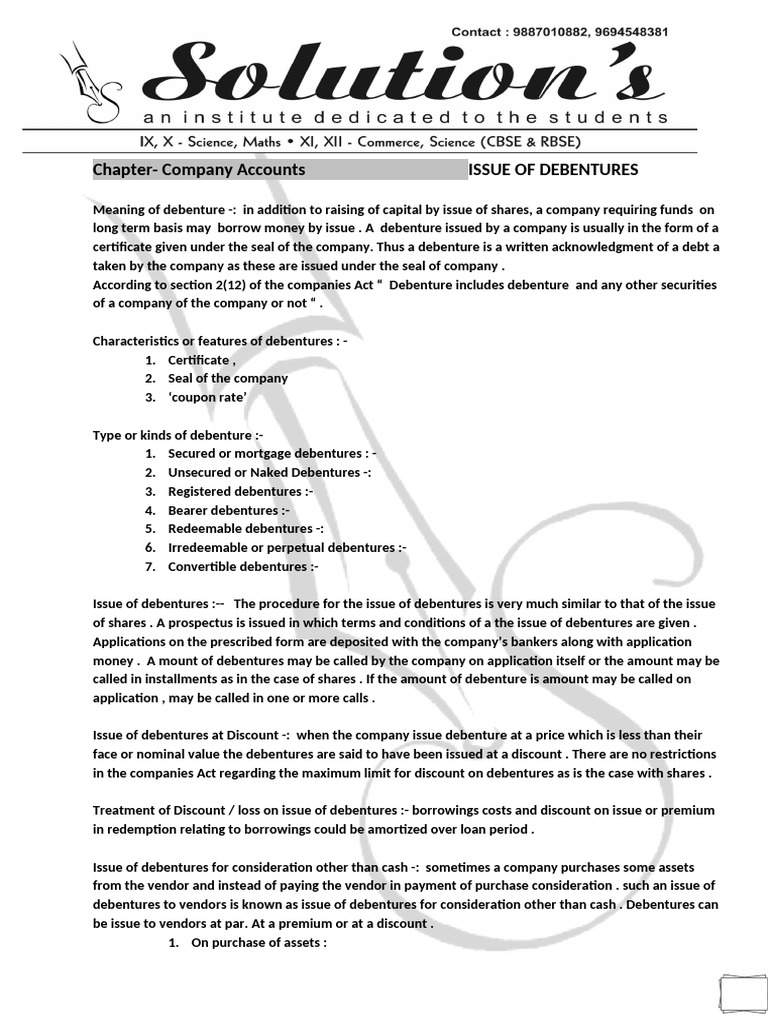 Issue of Debentures | PDF | Debenture | Securities (Finance)