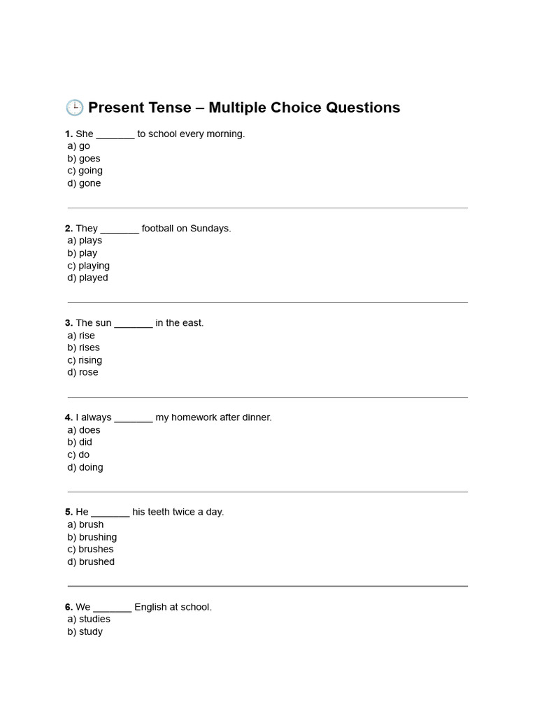? Present Tense – Multiple Choice Questions | PDF